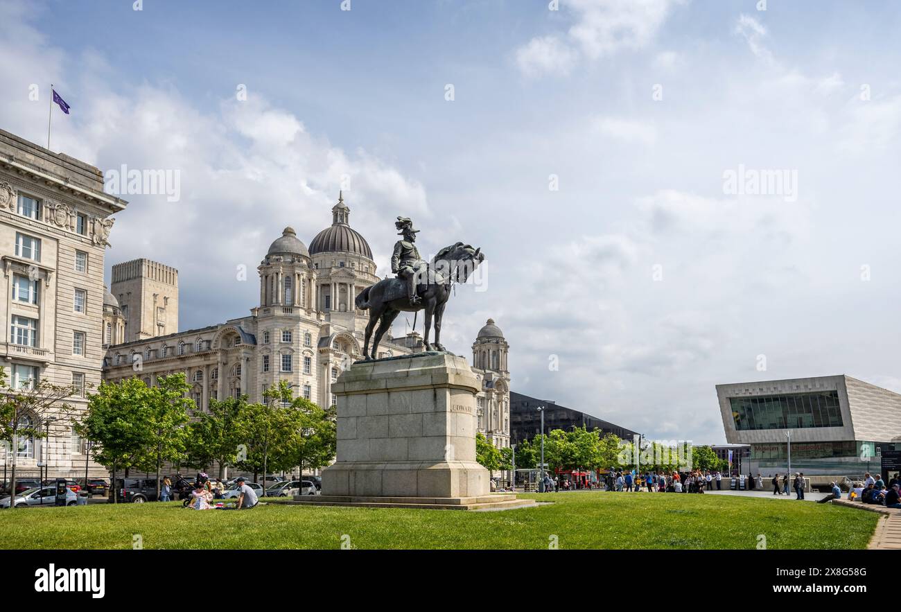 Equestrian statue of King Edward VII on the waterfront in front of the ...