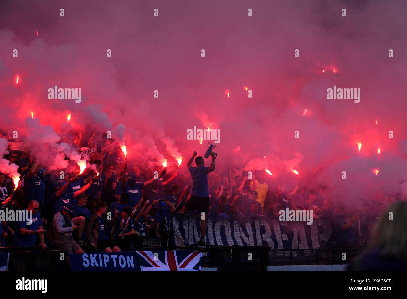 Rangers fans in the stands hold flares during the Scottish Gas Scottish ...