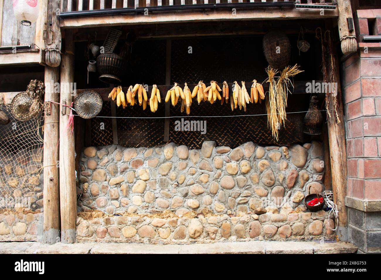 Traditional living house home and life lifestyle Tujia tribe ethnic ...