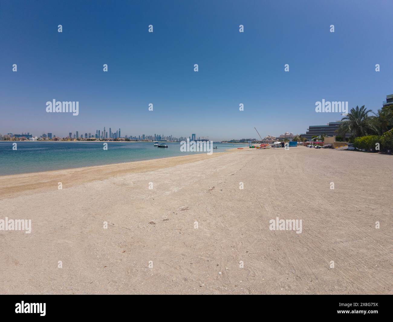 Photography of a beach in the palm Jumeirah and skyscrapers of Dubai ...