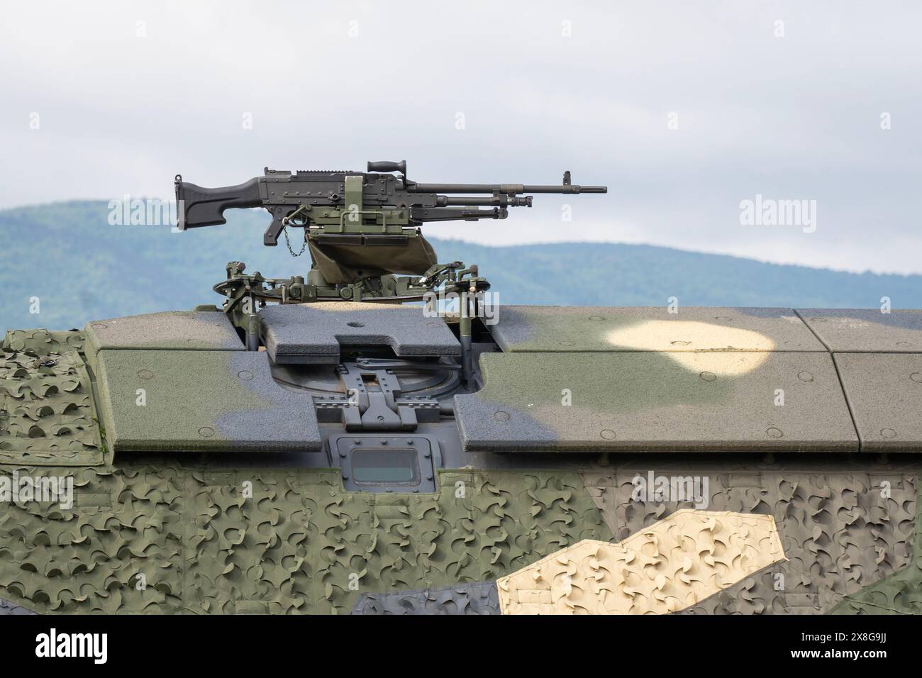 The turret machine gun of the modern camouflage armored Pz2000 self ...