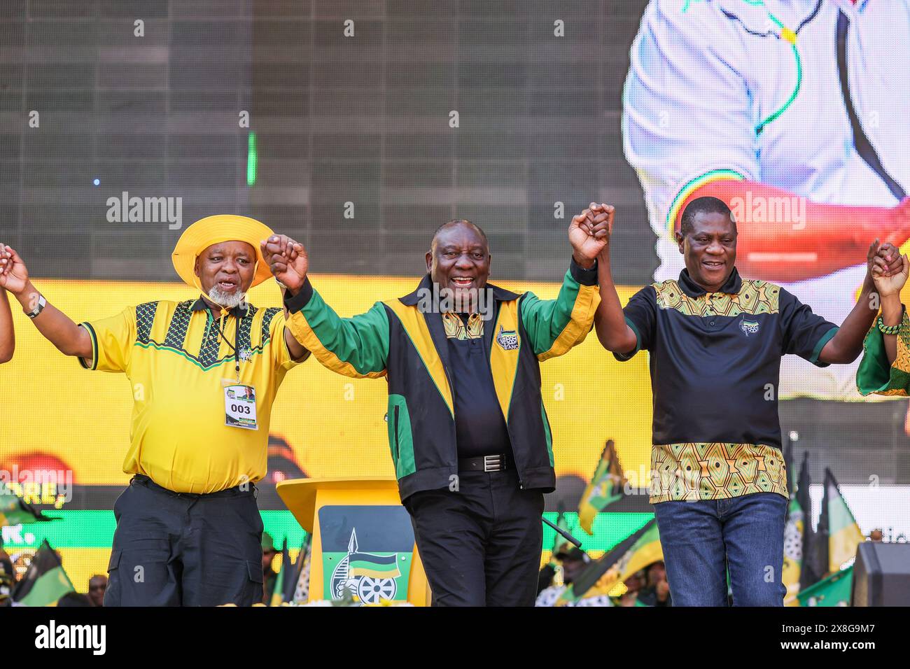 ANC secretary-general Gwede Mantashe, President Cyril Ramaphosa and ANC ...