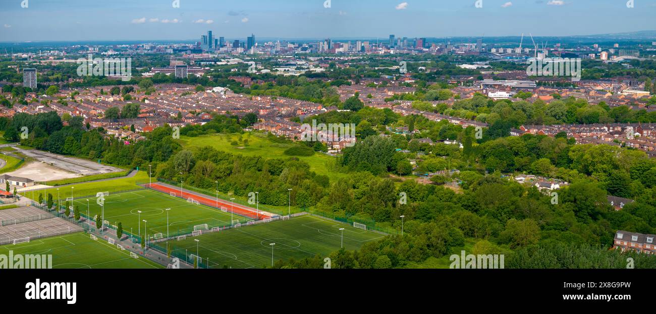 Panoramic video of Gorton and Openshaw with Manchester skyline on the ...