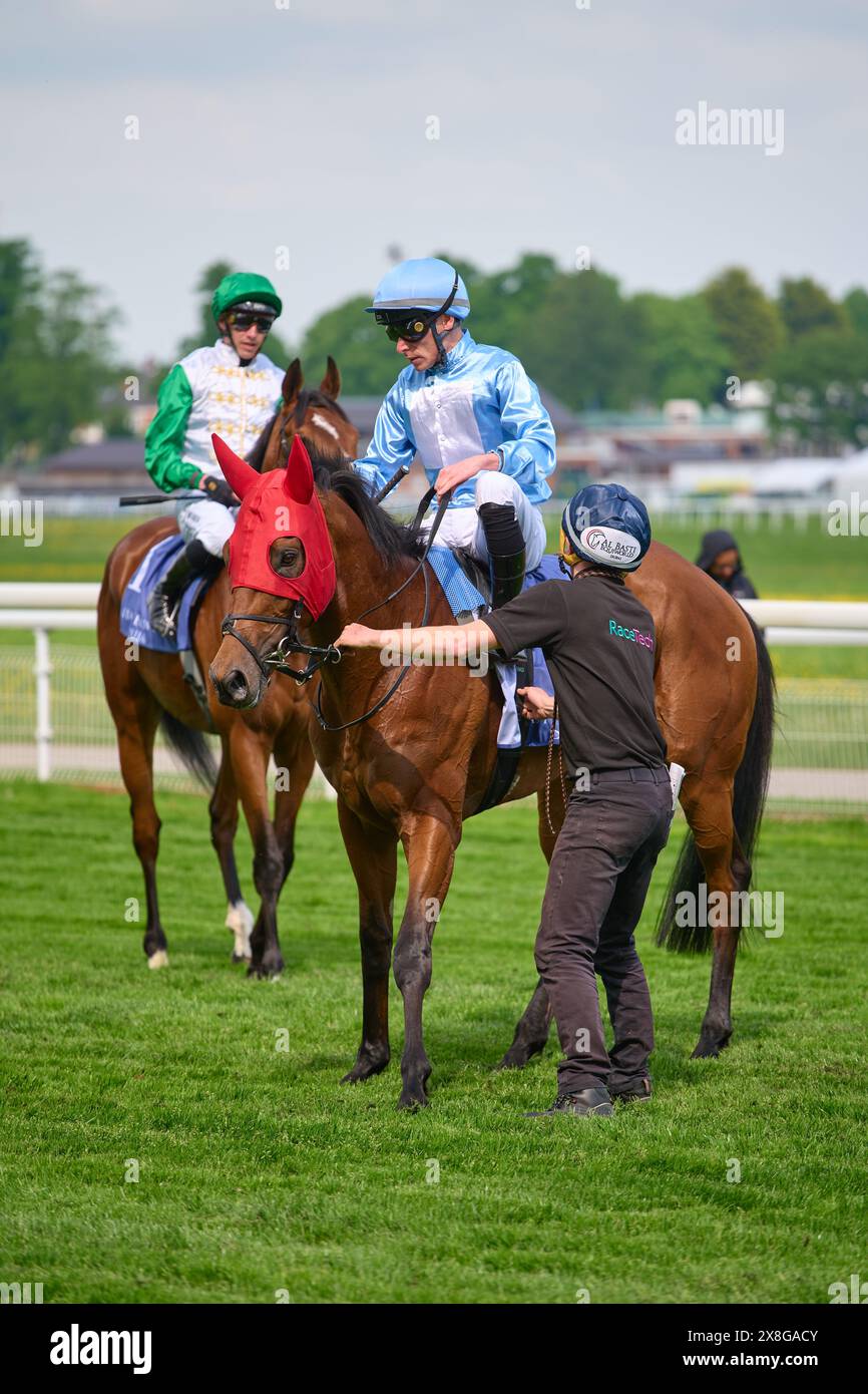 Jockey Kieran Shoemark on God's Window having his saddle adjusted while ...