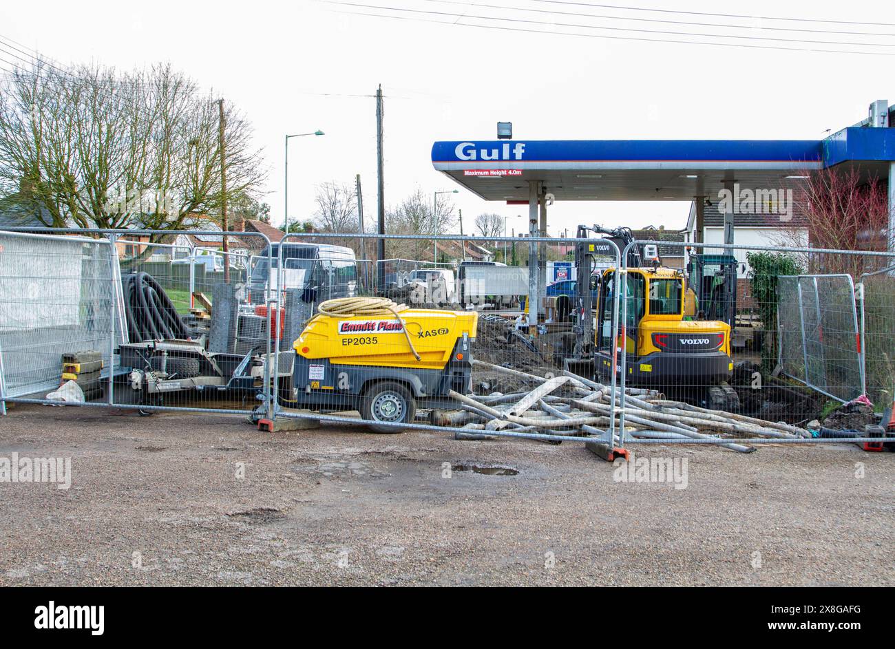 This fenced off site is Haynings filling station in Suffolk closed for ...