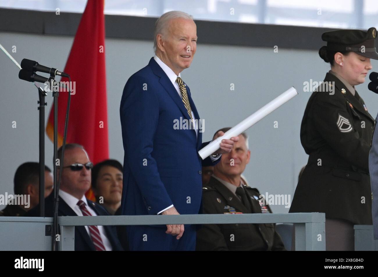 New York, USA. 25th May, 2024. U.S. President Joe Biden holds a diploma ...