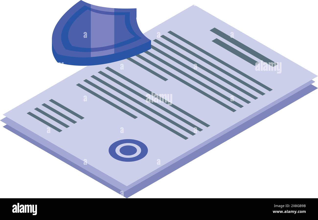 Isometric illustration of a legal document with signature and police ...