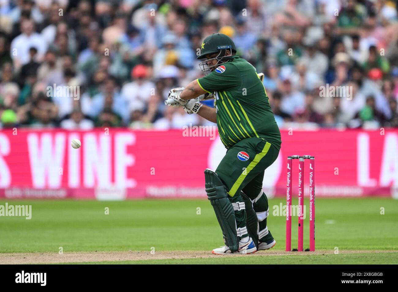 Azam Khan of Pakistan hits a four (4) during the Vitality T20 ...