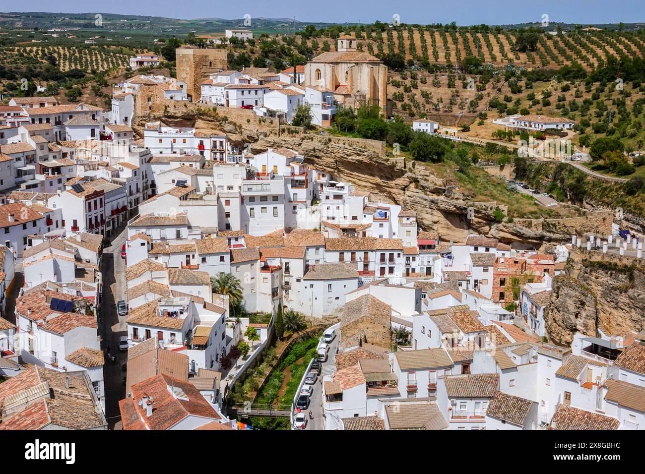 Skyline view of the unique pueblos blanco of Setenil de las Bodegas ...