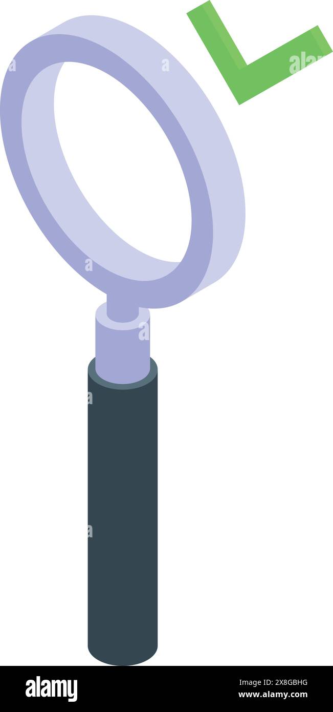 3d isometric illustration of a magnifying glass with a green check mark, symbolizing search and ...