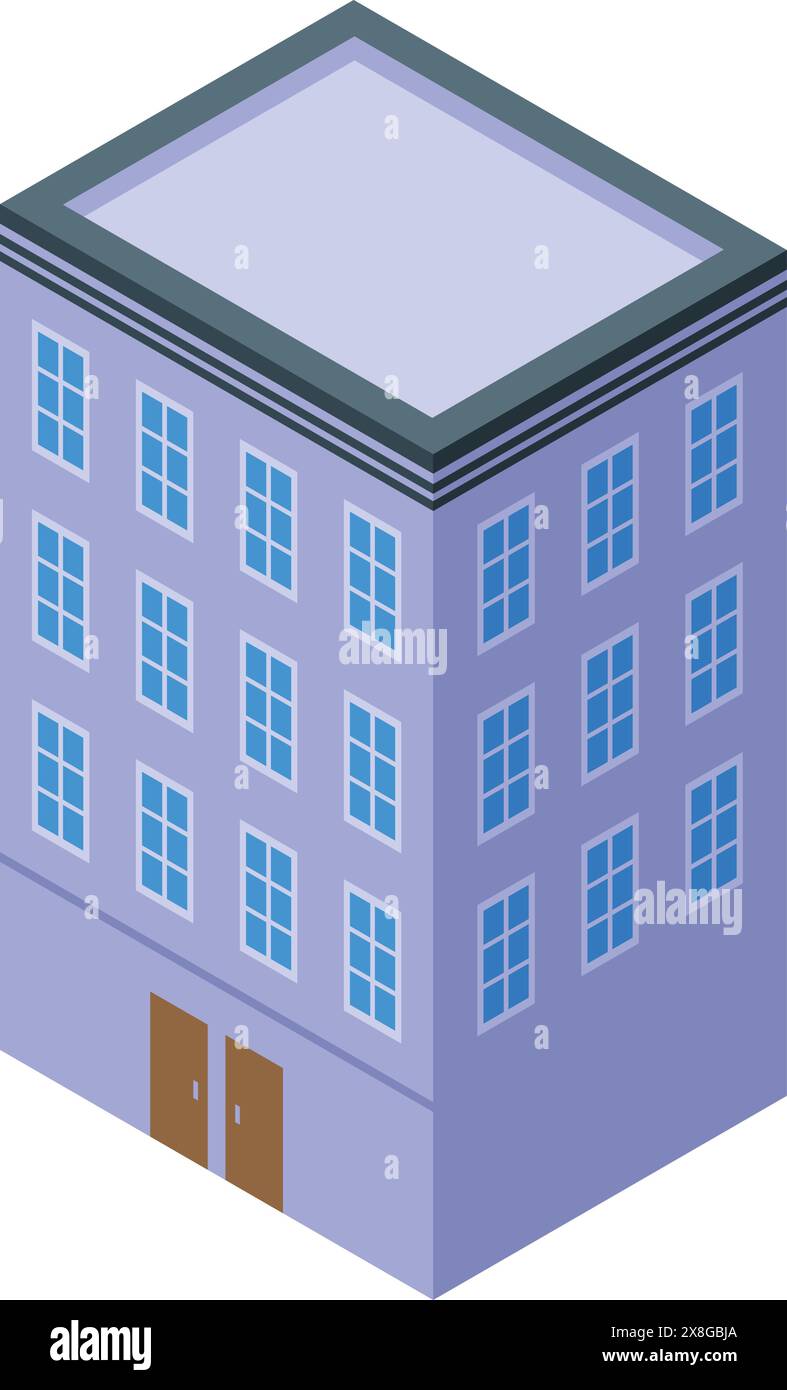 Modern isometric office building vector illustration with a blue ...