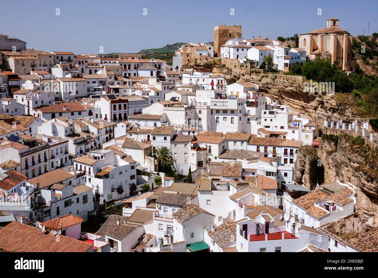 Skyline view of the unique pueblos blanco of Setenil de las Bodegas ...