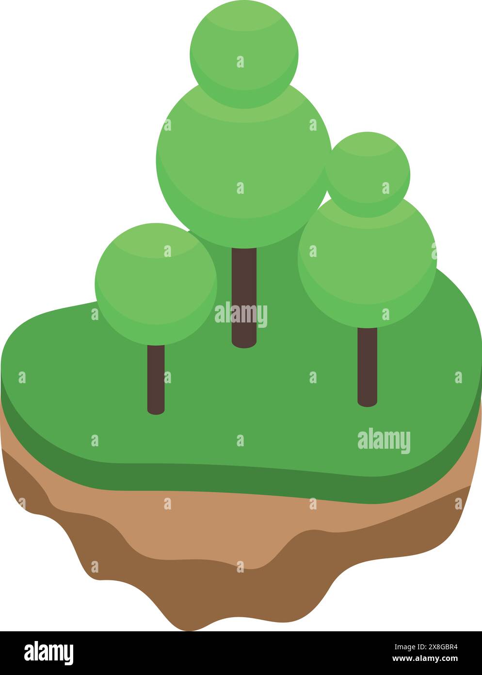Digital art of a floating isometric land piece with stylized green ...