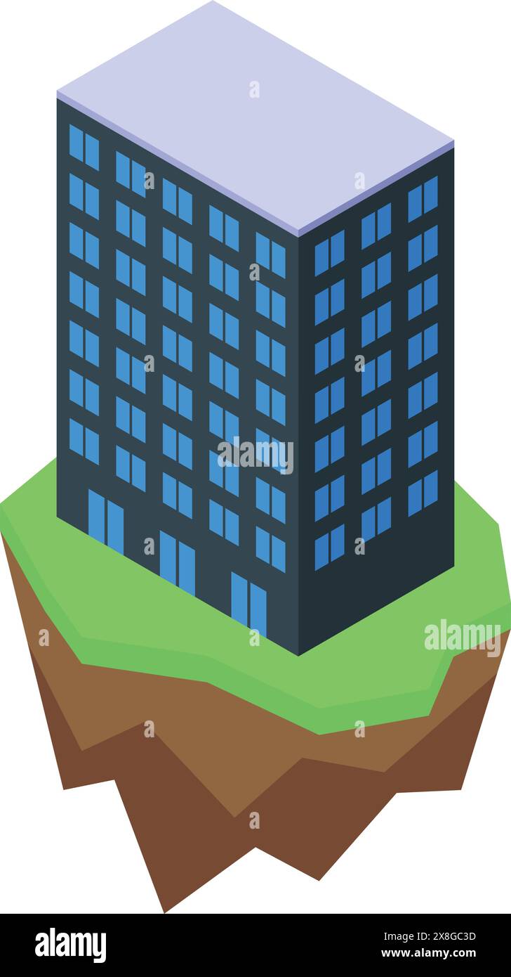 3d render of a modern office building on an isolated floating piece of ...