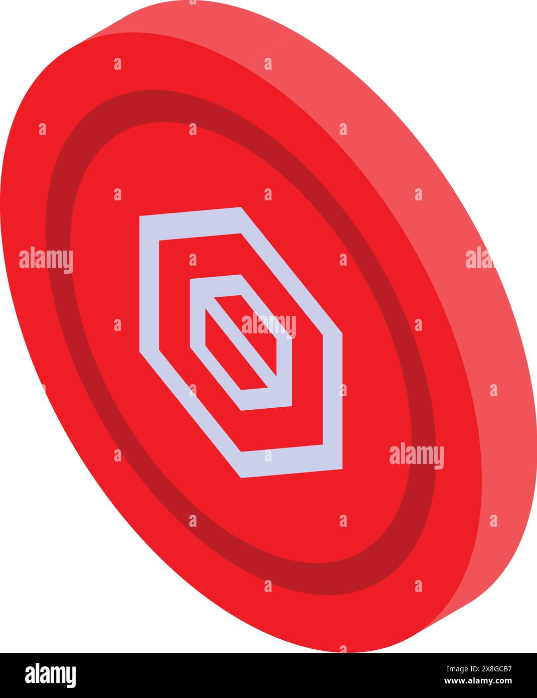 Vibrant 3d isometric illustration of a red seal stamp with a hexagonal ...