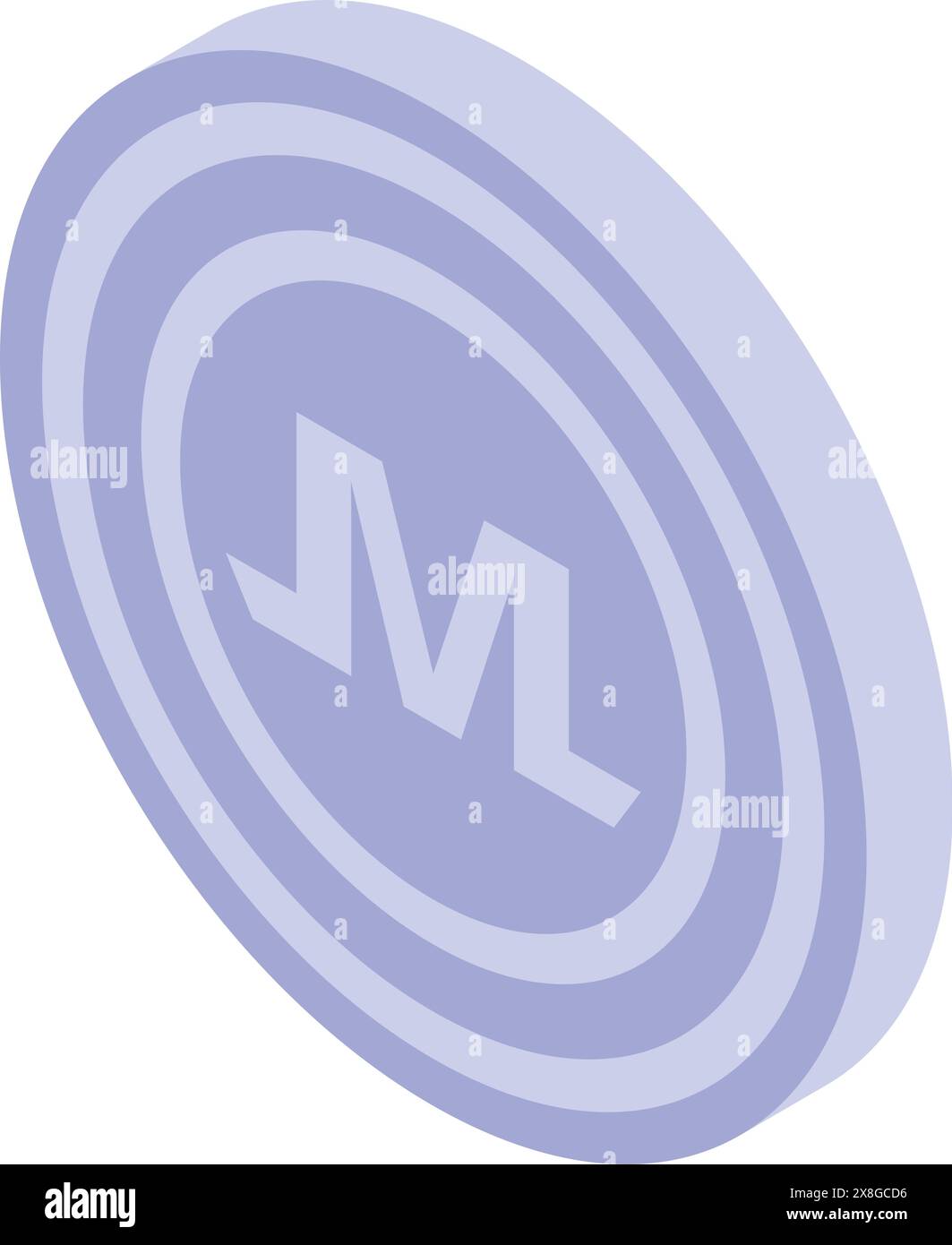 Isometric illustration of purple monero cryptocurrency coin with ...