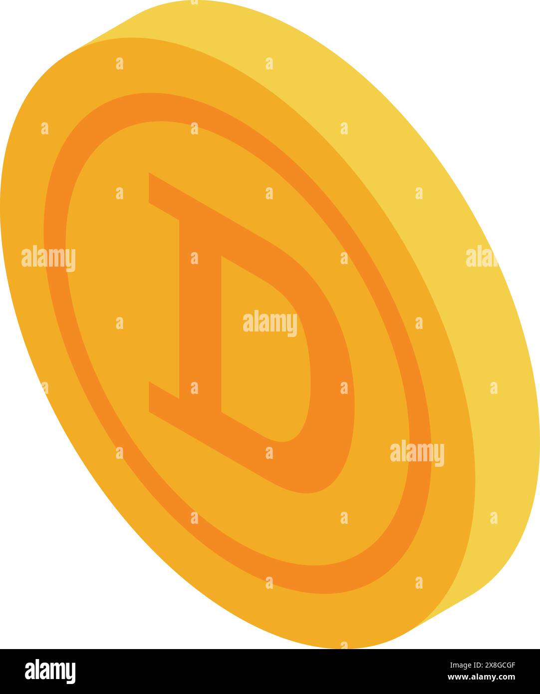 Isometric vector illustration of a shiny golden coin with a capital ...