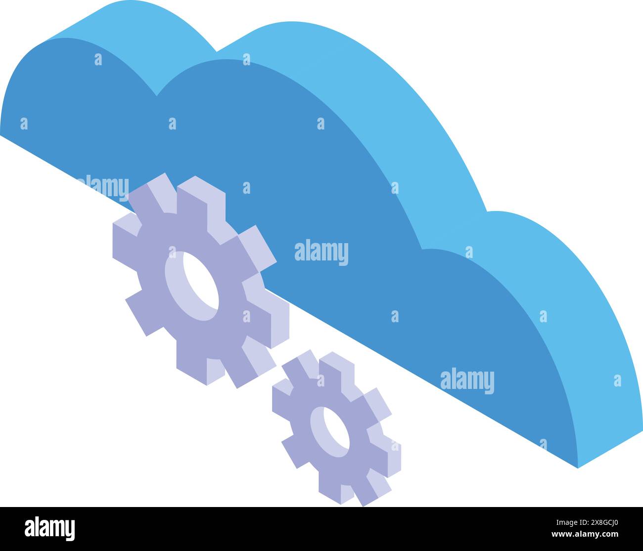 Abstract isometric cloud computing technology with gears and icons in a digital internet network ...