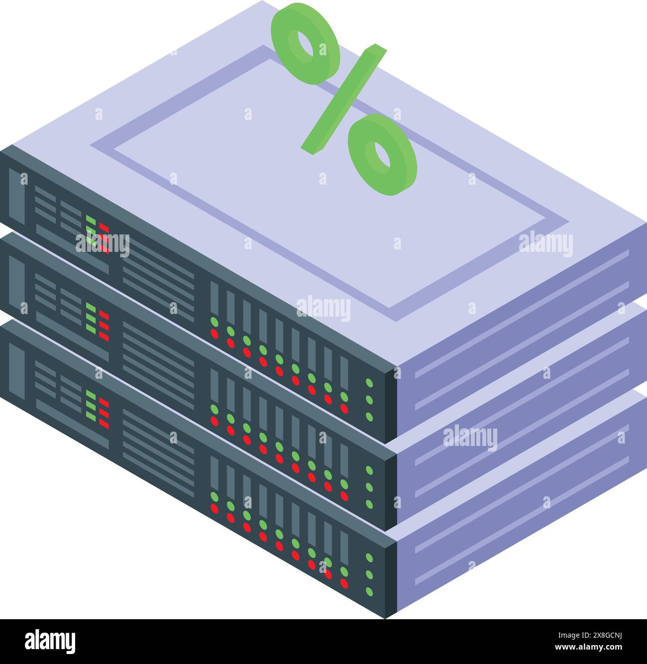 3d isometric illustration of servers in a data center with a green ...