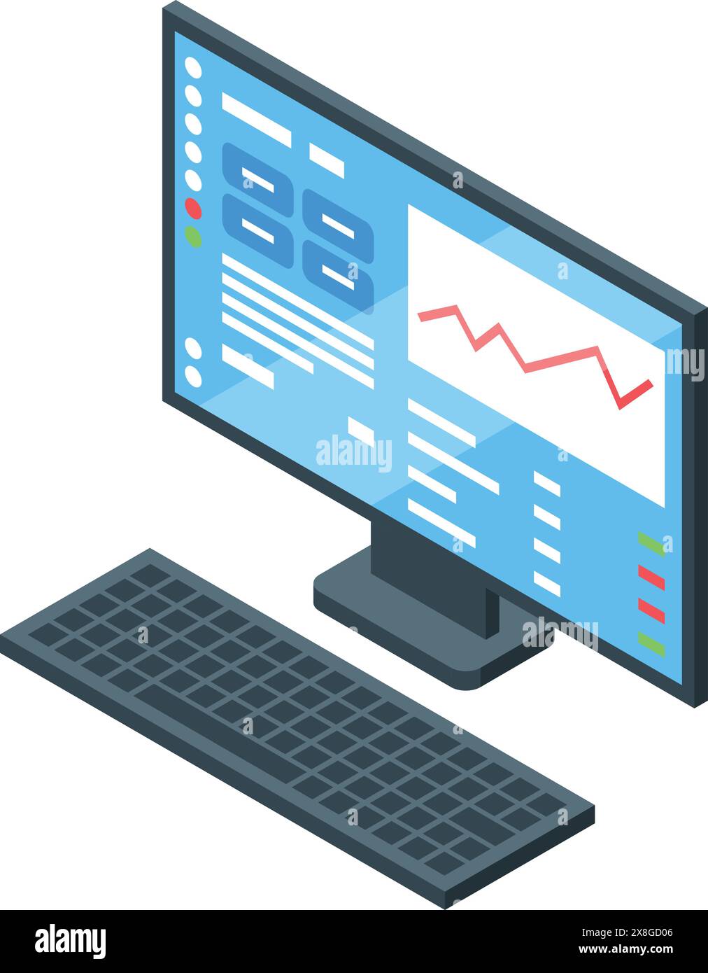 Isometric illustration of a modern computer monitor showcasing graphs ...
