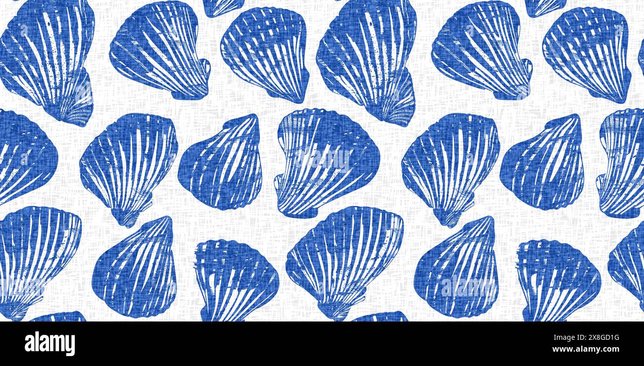 Azure blue white shell motif with linen seamless batik border ...