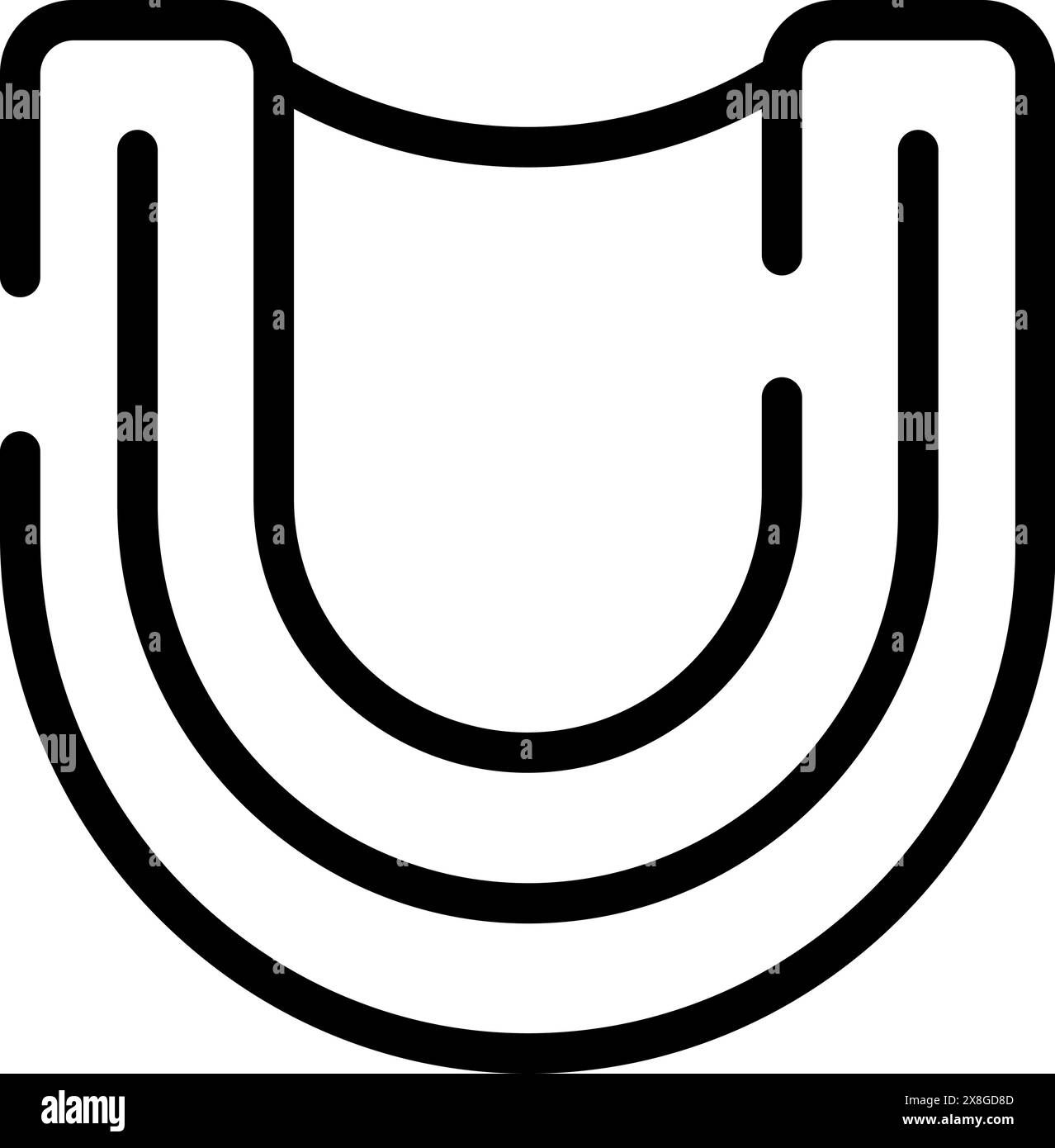 Simple line art illustration of a magnet icon in black on a white ...