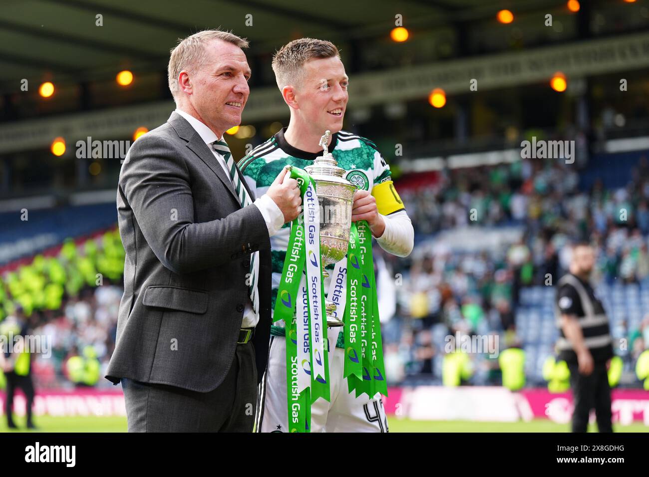 Celtic manager Brendan Rodgers (left) with Celtic’s Callum McGregor ...