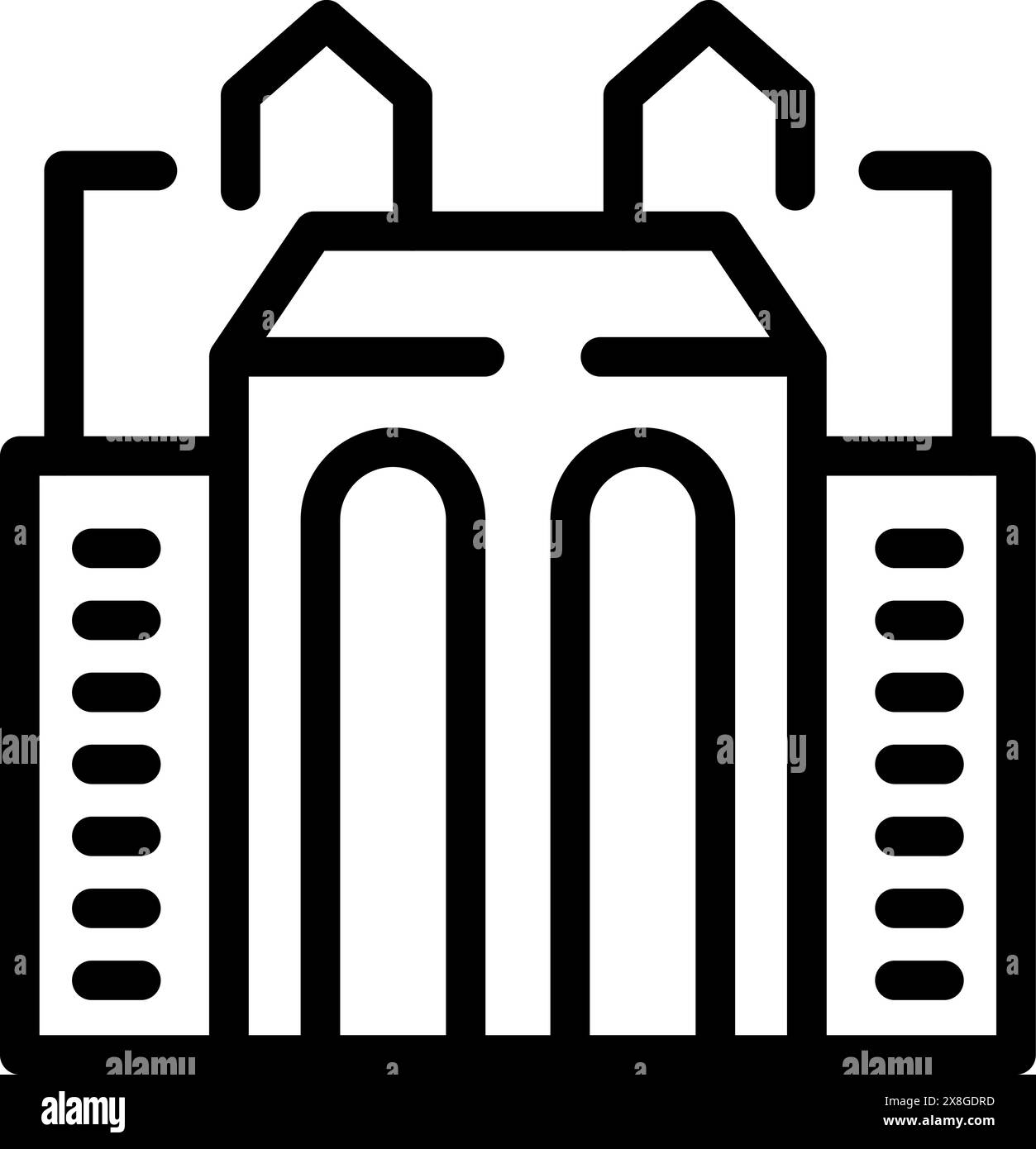 Black and white line art icon depicting a symmetrical classical ...
