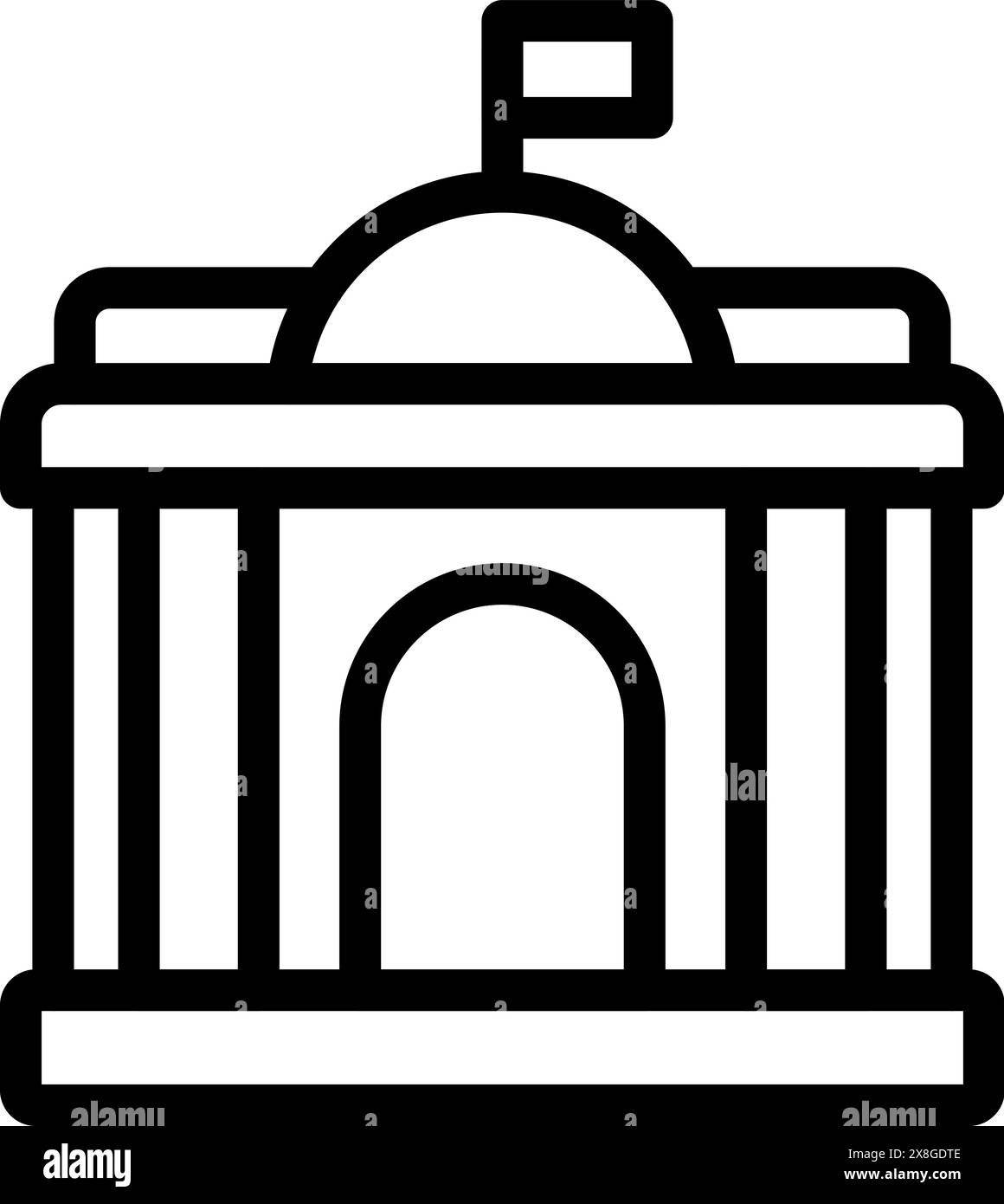 Simple black and white vector icon of a government building with flag ...