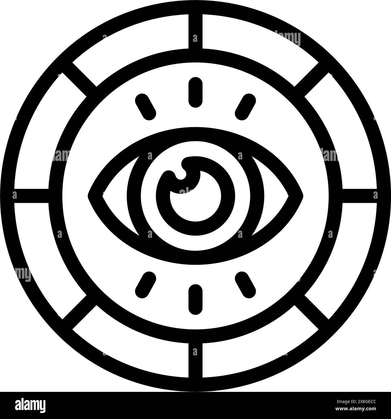 Graphic illustration of a stylized eye within concentric circles in a ...