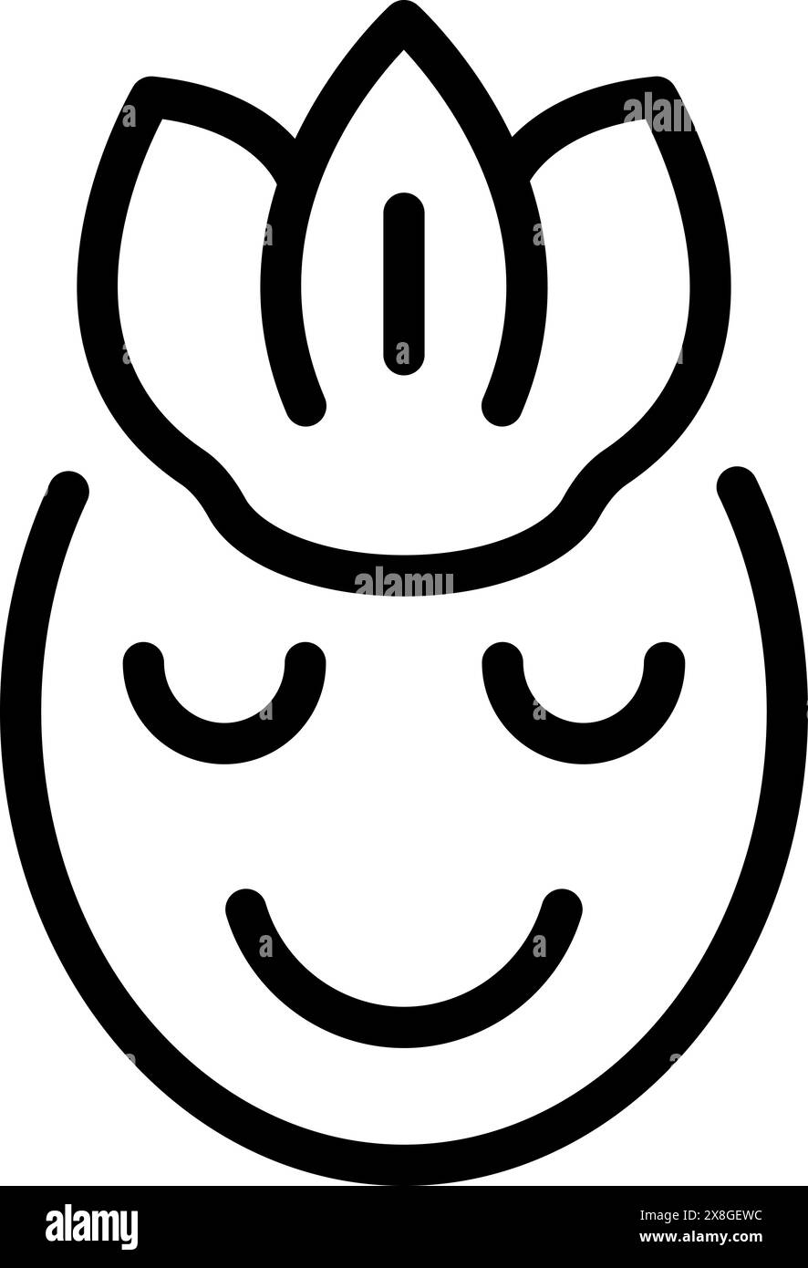 A line art illustration of a serene face with a lotus flower crown ...