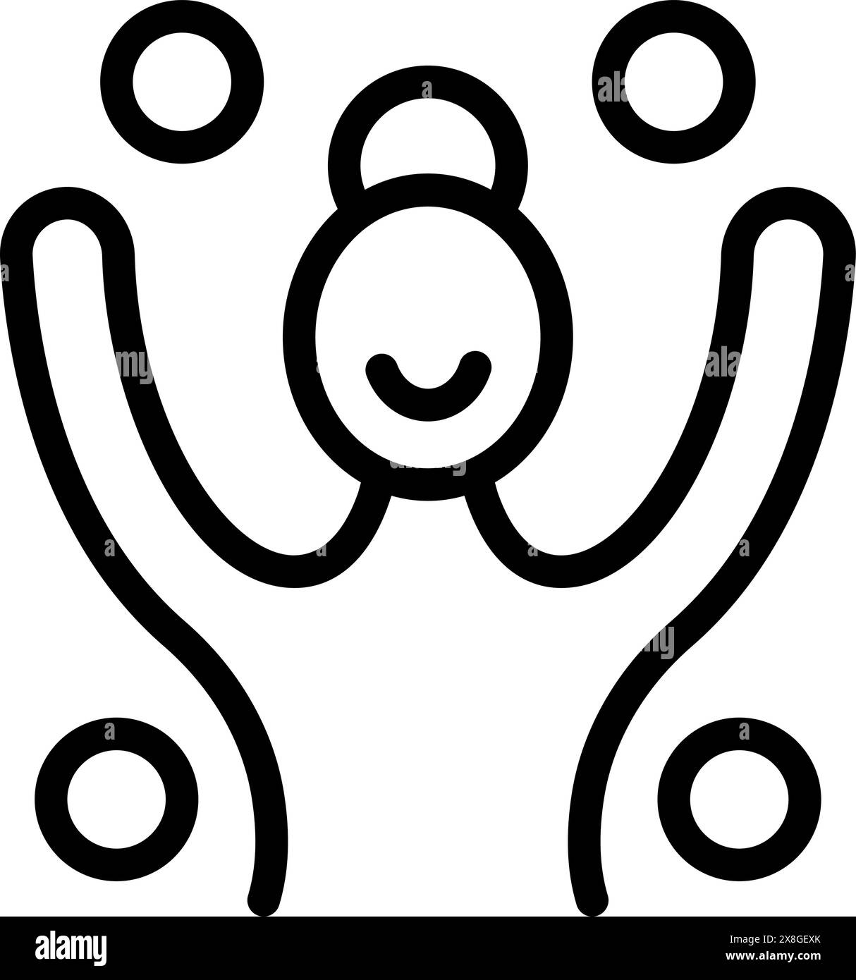 Black and white illustration of a stylized person with raised arms and ...