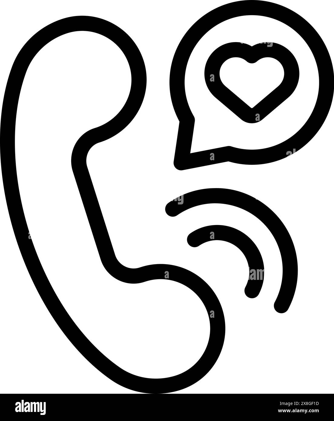 Vector illustration of an ear icon with a heart symbol in a message ...
