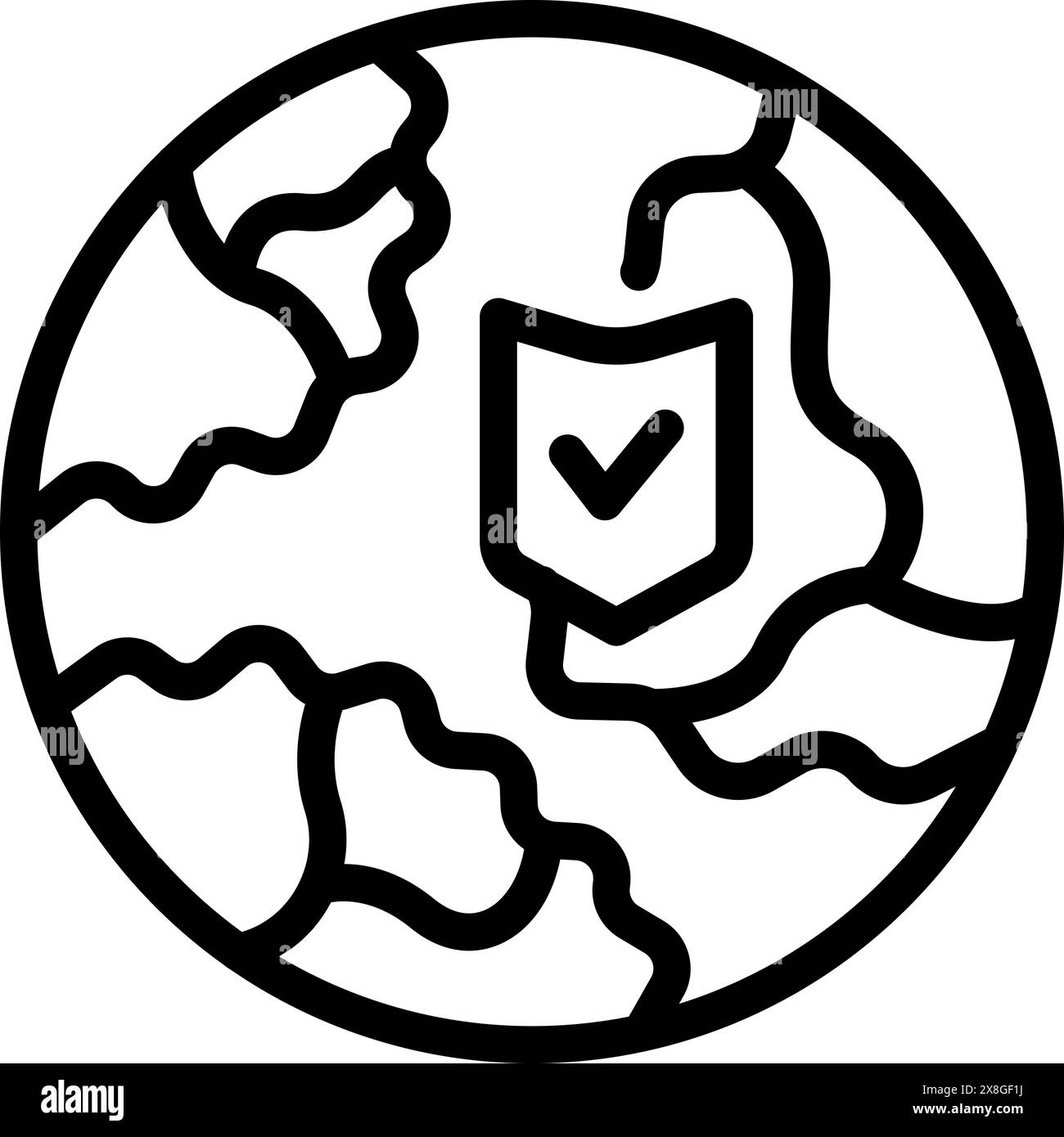 Global security concept icon with shield. Check mark. And protection ...