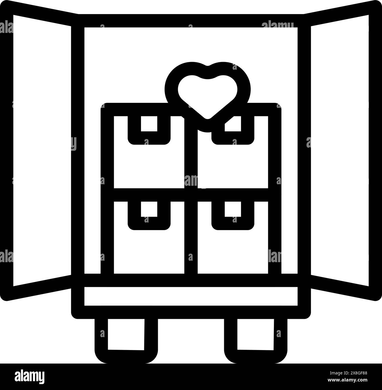 Line art of a window with shutters, a heart symbol, and a plant on the ...