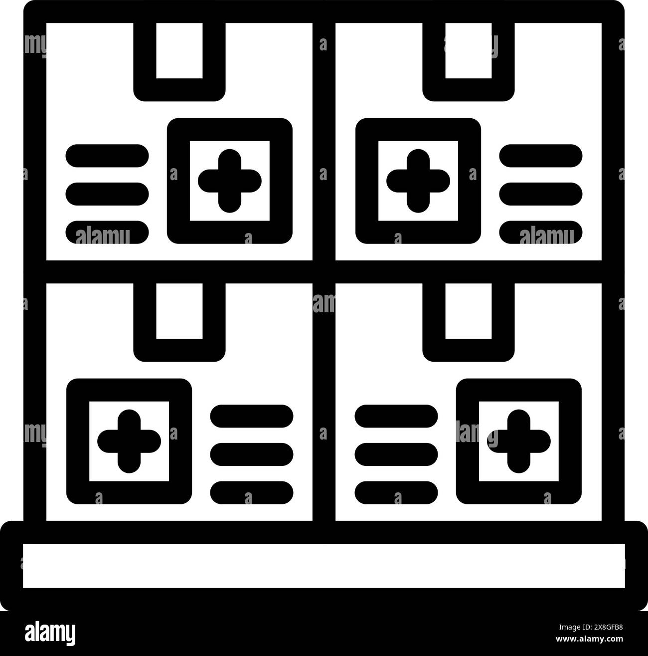 Black and white illustration of a screen displaying various health care ...