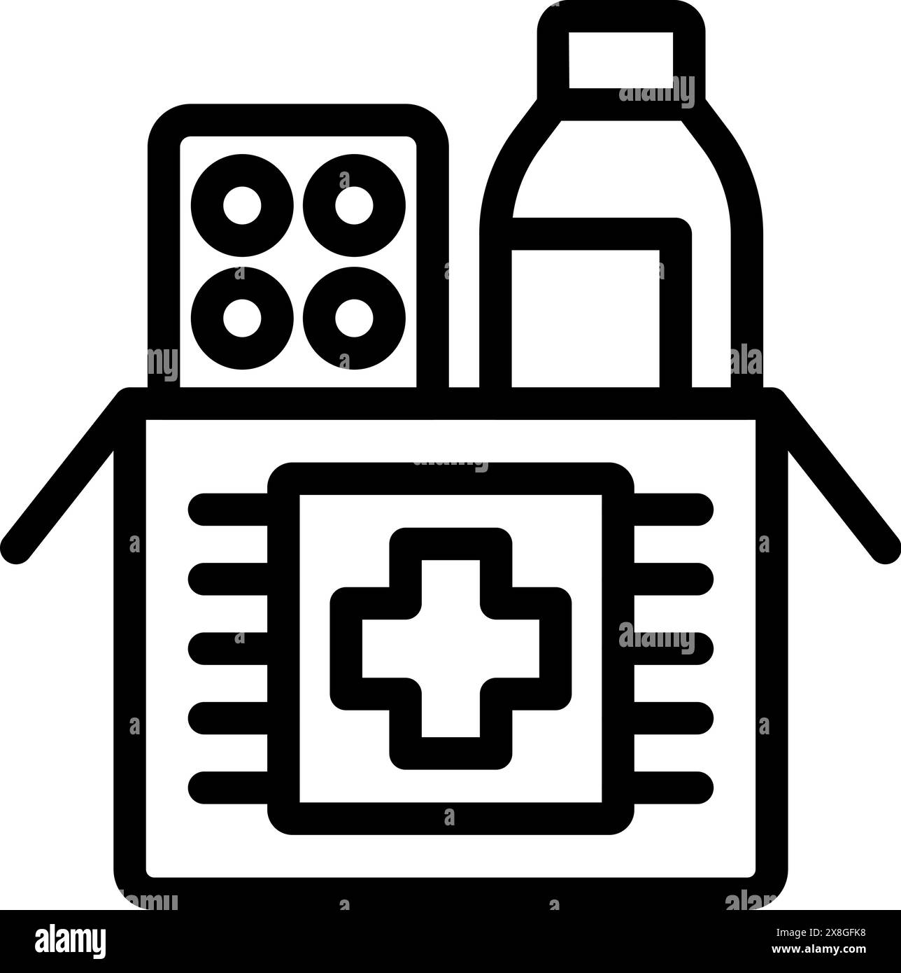 Medical supplies icon in simple black and white line art design for ...