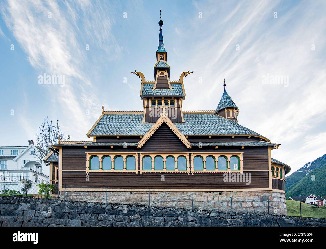 Sognefjord landmark,a wooden 'English' church,St Olaf's,Balestrand ...