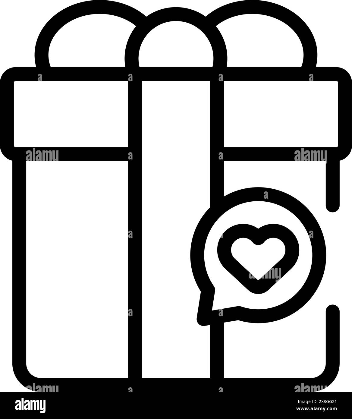 Line drawing illustrating a gift box with a heart symbol, perfect for ...