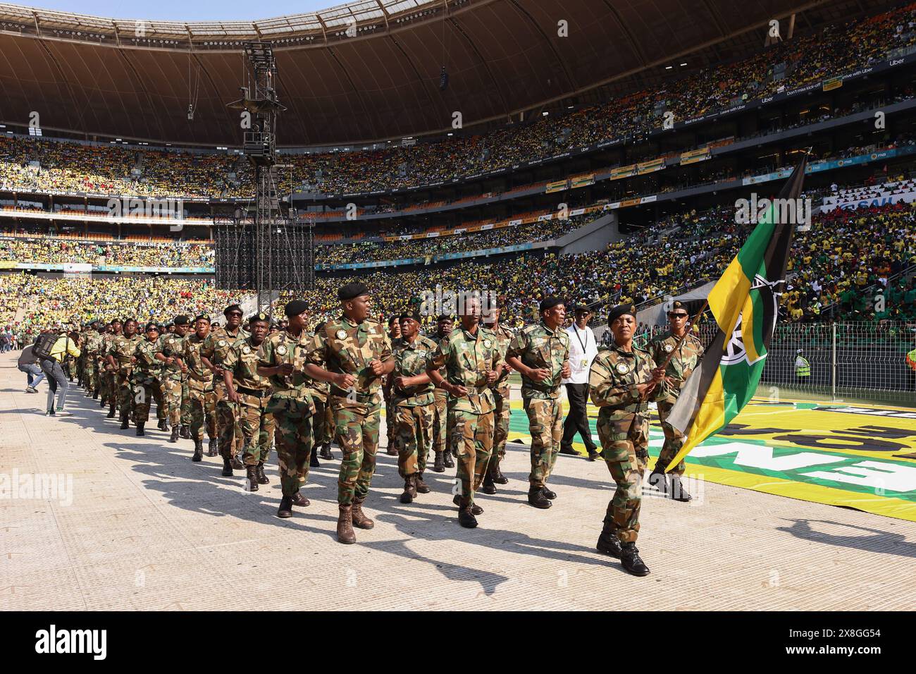 Members of the South African Defense Force march during the final ...