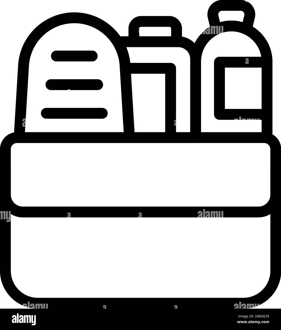 Vector illustration of a shopping bag with food items in a simple line ...