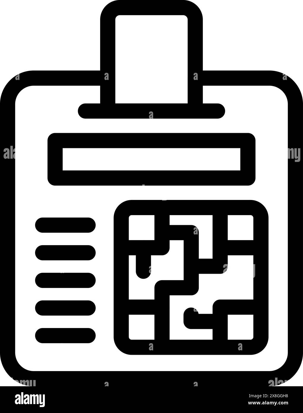 Simple line art illustration of a badge with a qr code and text space ...