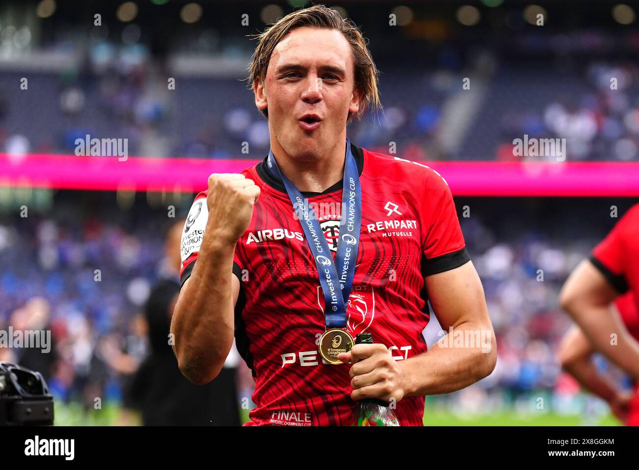 Stade Toulousain's Paul Costes celebrates victory following the ...