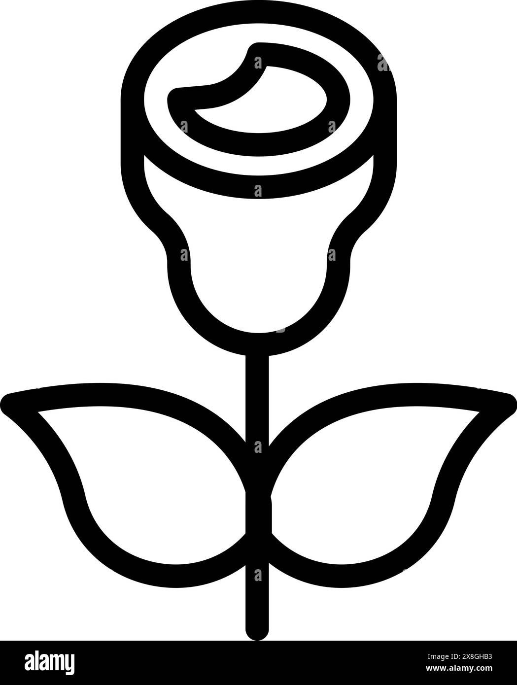 Elegant minimalist rose icon illustration in black and white line art ...