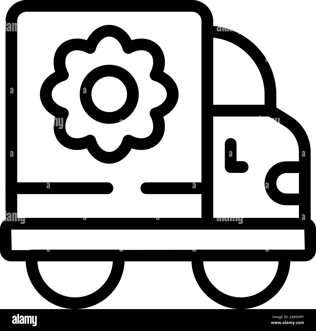 Black and white flower delivery truck icon in simple minimalist line ...