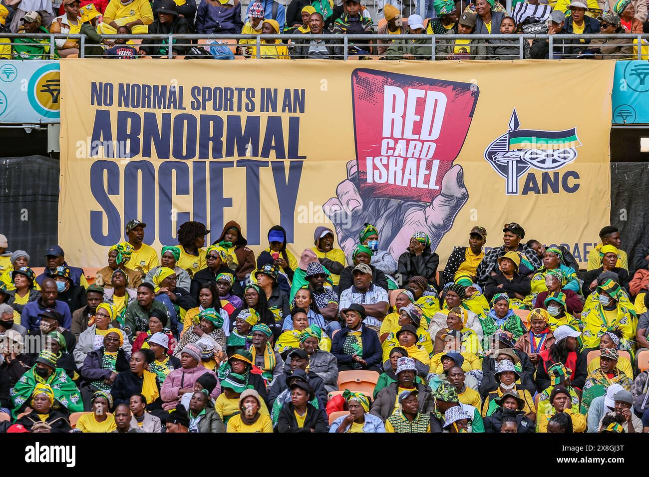 A banner protesting Israel is seen on display during the final African ...