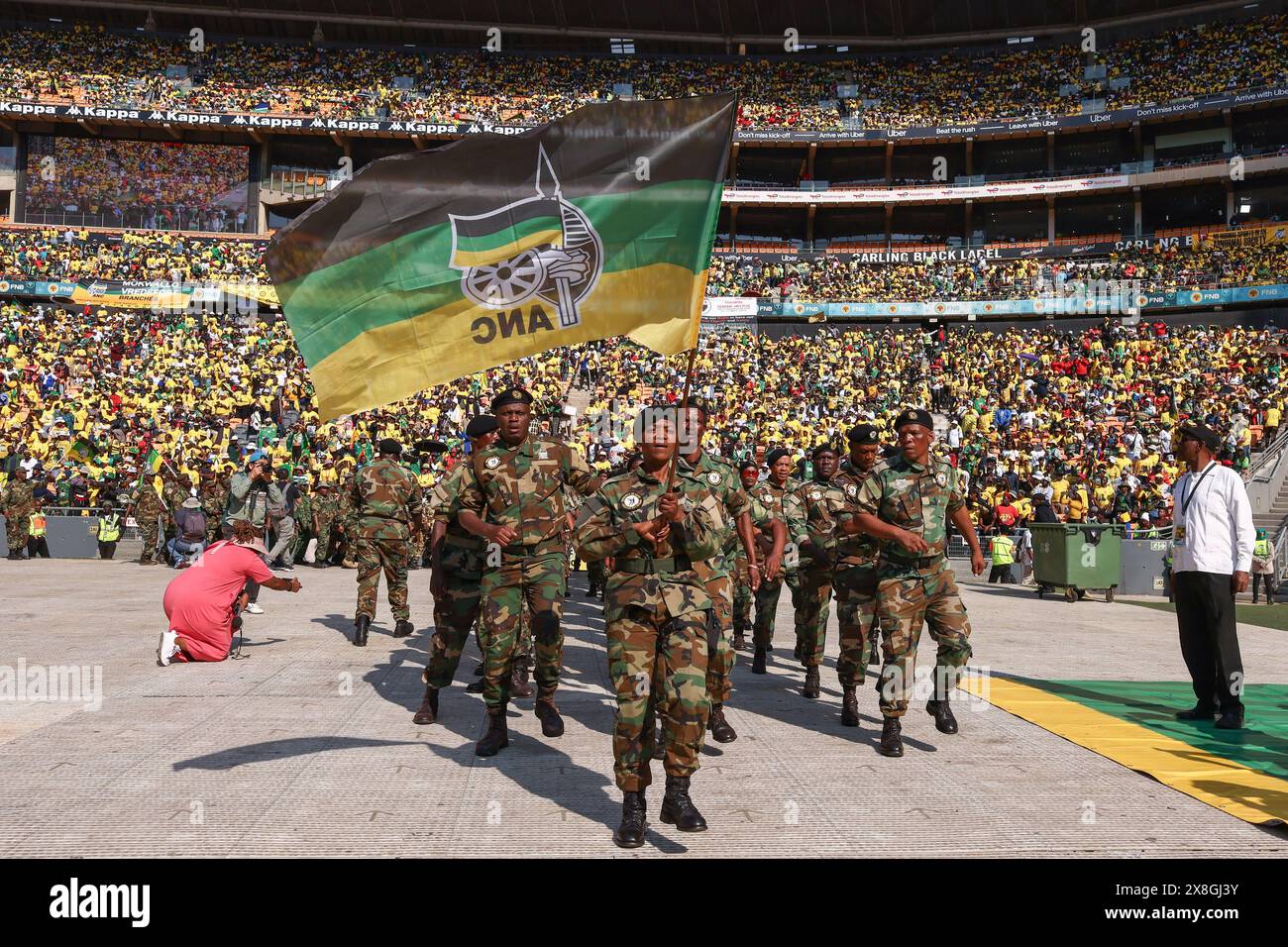 Members of the South African Defense Force march during the final ...