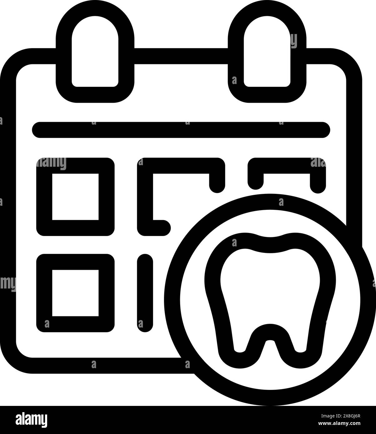 Black line vector icon for a dental appointment, featuring a calendar ...