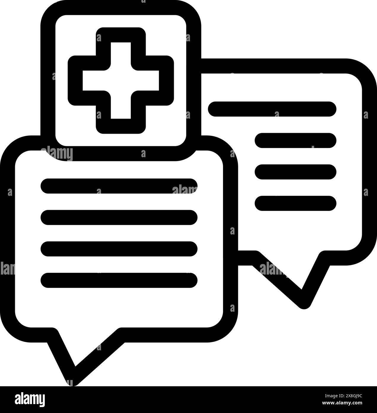 Healthcare communication concept with medical chat icon, cross symbol ...
