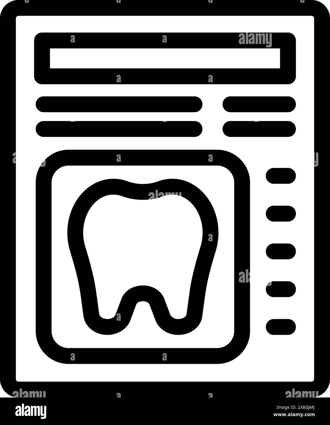 Minimalistic black and white dental record icon illustration with tooth ...